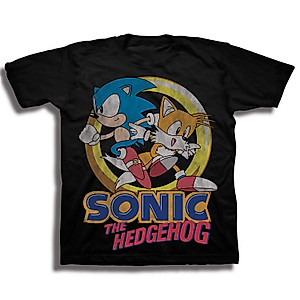 SEGA boys Sonic the Hedgehog & Tails Short Sleeve Tshirt T Shirt, Black, Small US