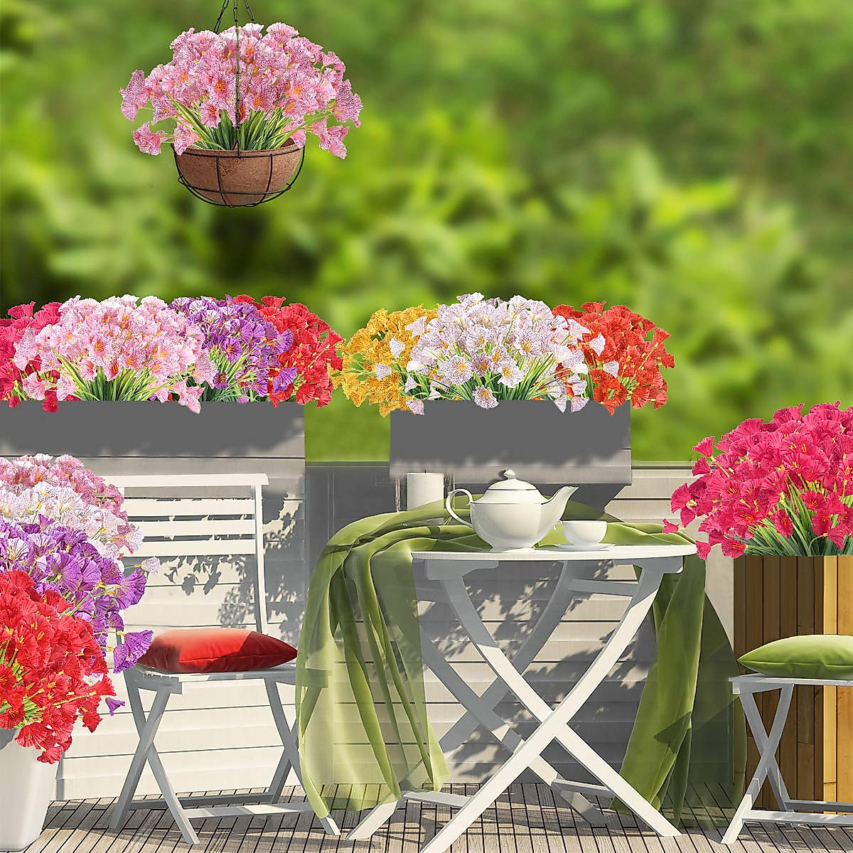 JEMONG 24 Bundles Artificial Flowers Outdoor UV Resistant Fake Flowers No Fade Faux Plastic Plants Garden Porch Window Box Decorating(Fushia)
