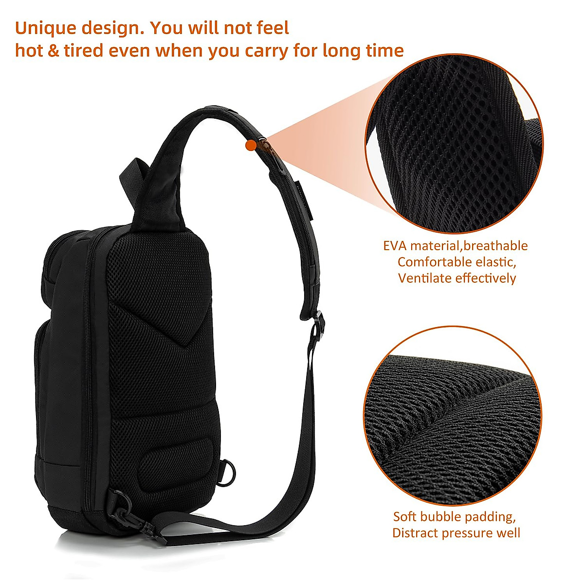 KINGSLONG Waterproof Sling Backpack Bag for Men Women with USB Charging Port, Crossbody Daypack Casual Chest bag Rucksack Shoulder backpack for Hiking Outdoor Travel Cycling Camping