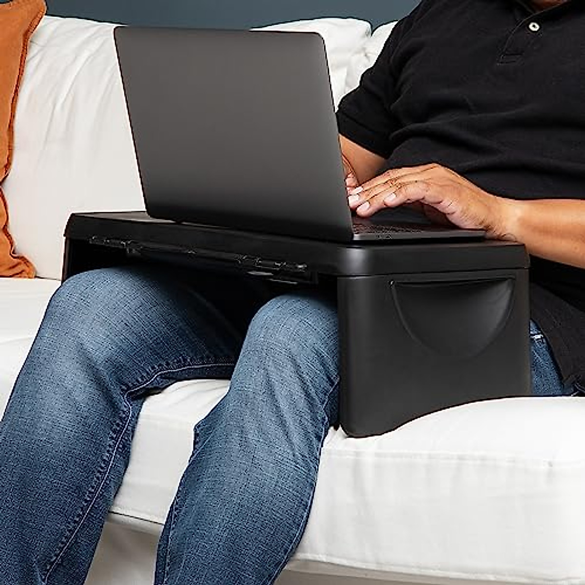 Mind Reader Anchor Collection, Portable Laptop Desk/Breakfast Table with Hinged Lid and Storage, 18.75" L x 11.25" W x 7.25" H, Black