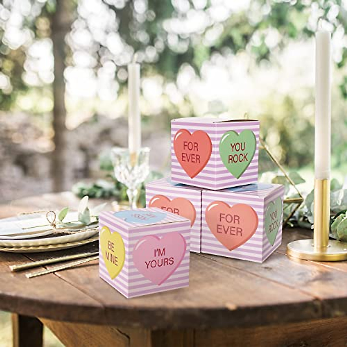 Whaline 24Pcs Valentine's Day Treat Boxes Conversation Heart Cardboard Box Colorful Cute Holiday Paper Gift Container for Cookie Goodie Candy Sweet Valentine's Day Party Favor Supplies