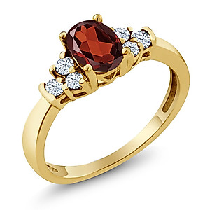 Gem Stone King 18K Yellow Gold Plated Silver Red Garnet and White Topaz Ring For Women (0.79 Cttw, Gemstone Birthstone, Available In Size 5, 6, 7, 8, 9)