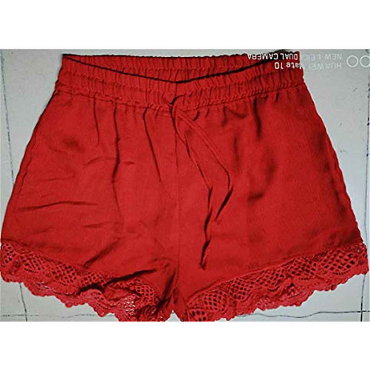 Andongnywell Women's Elasticated Waist Lacing Sport Shorts Solid Color Casual Lace Lounge Short Pants (Red Wine,Large)