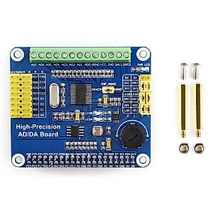 Waveshare AD/DA Expansion Sheild Board for Adding High-Precision AD/DA Functions Compatible with Raspberry Pi Onboard ADS1256 DAC8552 Sensor Interface