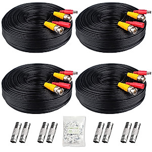 WILDHD BNC Cable 4x100FT, All-in-One Siamese Video and Power Security Camera Wire, Camera Cable for All Max 5MP HD CCTV DVR Surveillance System (100FT 4PACK, Black)