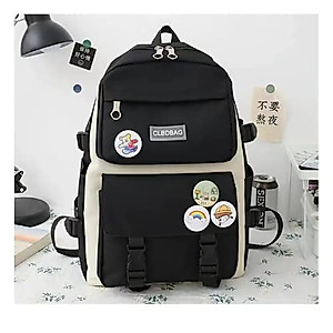 Teslawi kawaii backpack 4Pcs Set Aesthetic backpack 17in backpack，with Kawaii Pendants，Crossbody Bag ，Pencil Case, Handbag (Black)