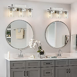 SADENICEL Brushed Nickel Bathroom Vanity Light, 3-Light Metal Wall Sconce Fixtures for Bathroom Lighting (Brushed Nickel, 3 Light)
