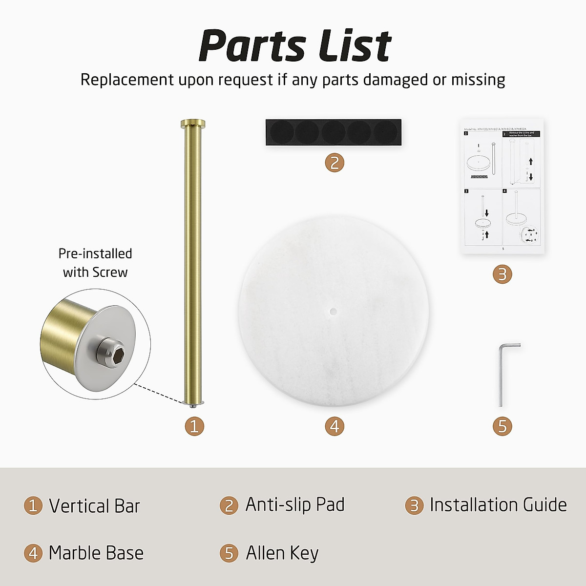 KES Gold Paper Towel Holder Kitchen Standing Paper Towel Roll Holders with Marble Base for Standard or Jumbo-Sized Rolls Brushed Brass, KPH100-BZ