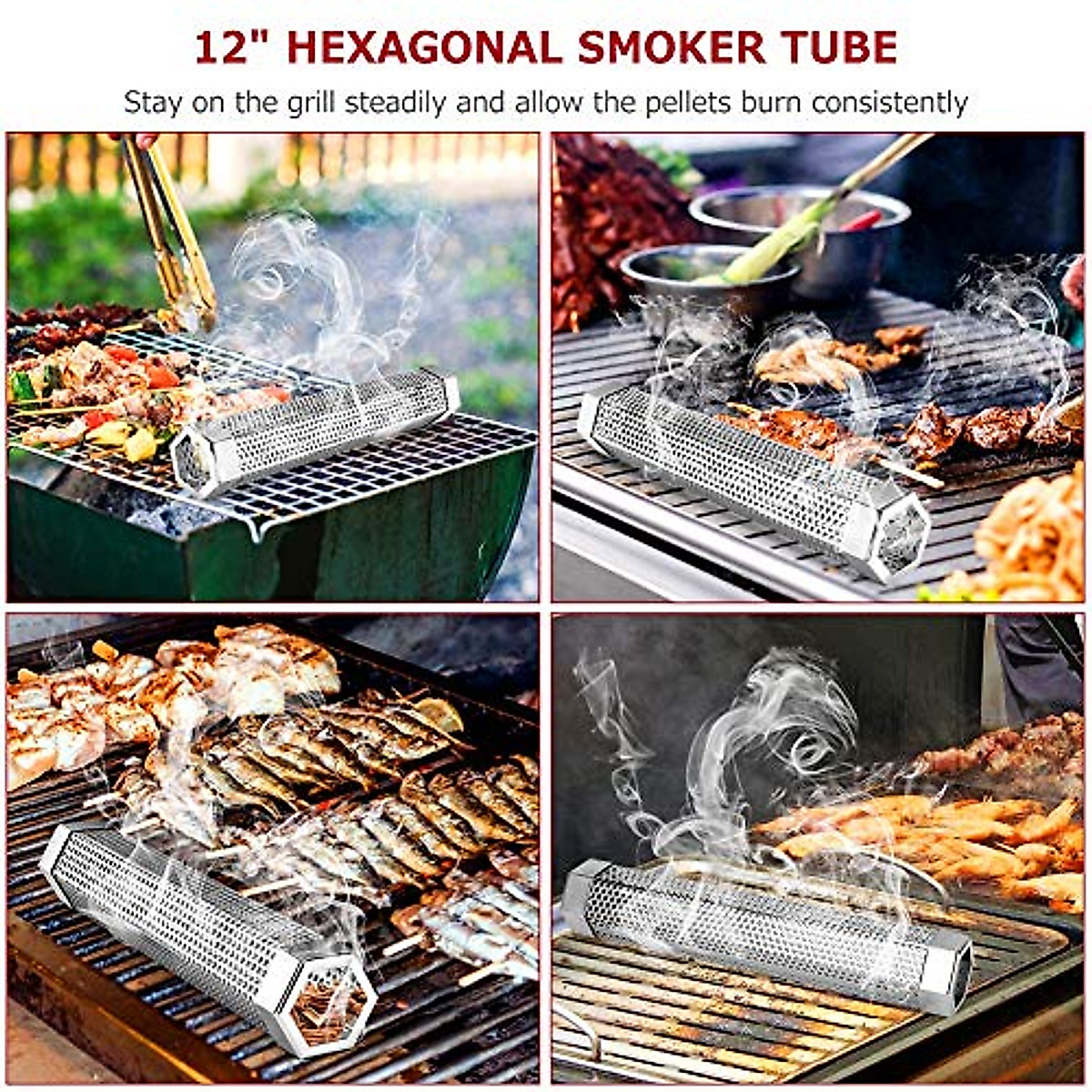 Realcook Pellet Smoker Tube 12-inch: Stainless Steel Wood Pellets Smoke Tube for Hot or Cold Smoking | BBQ Smoke Generator Tubes Works with any Grill and Smokers