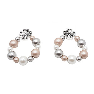 Tory Burch 86972 Britten Multicolor Pink/Grey/White With Silver Hardware Pearl Women's Statement Earring