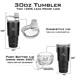 Extremus Temps Coffee Travel Mug Stainless Steel Vacuum Insulated Coffee Tumbler, Upgraded 100% Leakproof Water Bottle Lid And Easy-to-sip Coffee Lid, Coffee Travel Tumbler (30 oz, Stainless, 2 Lids)