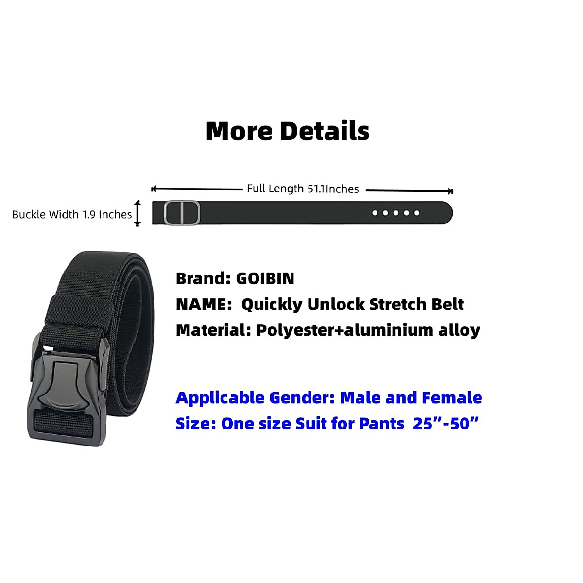 2 Pack-Metal Buckle Quick Release Outdoor Tactical Belt for Men Stretch Nylon Web Belt for Hunting Camping (BLACK+GREY)