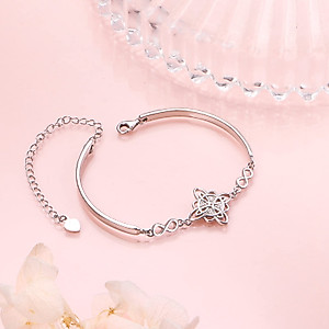 FLYOW 925 Sterling Silver Jewelry Adjustable Celtic Witch's Knot Bracelet Good Luck Irish for Women Birthday Graduation Christmas