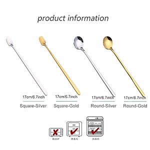 Stainless Steel Coffee Spoons, 6.7 Inch Stirring Spoons, Cocktail Stirring Spoons for Coffee Tea Dessert Cake Ice Cream Cappuccino (Round-Gold-1Pack)