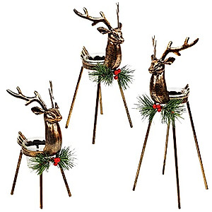 Juegoal Set of 3 Reindeer Tealight Candle Holders, Standing Iron Metal Christmas Decorations, Glass Votive Candle Holder, Durable and Rust-Proof Holiday Tabletop Centerpiece and Display