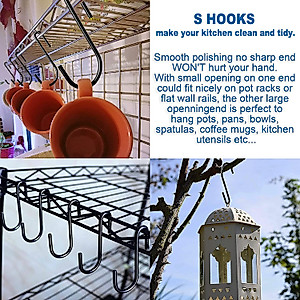 FIVOENDAR 50 Pack Heavy Duty S Hooks S Shaped Hooks Hanging Hangers Pan Pot Holder Rack Hooks for Kitchenware Spoons Pans Pots Utensils Clothes Bags Towels Plants(Black & Silver)