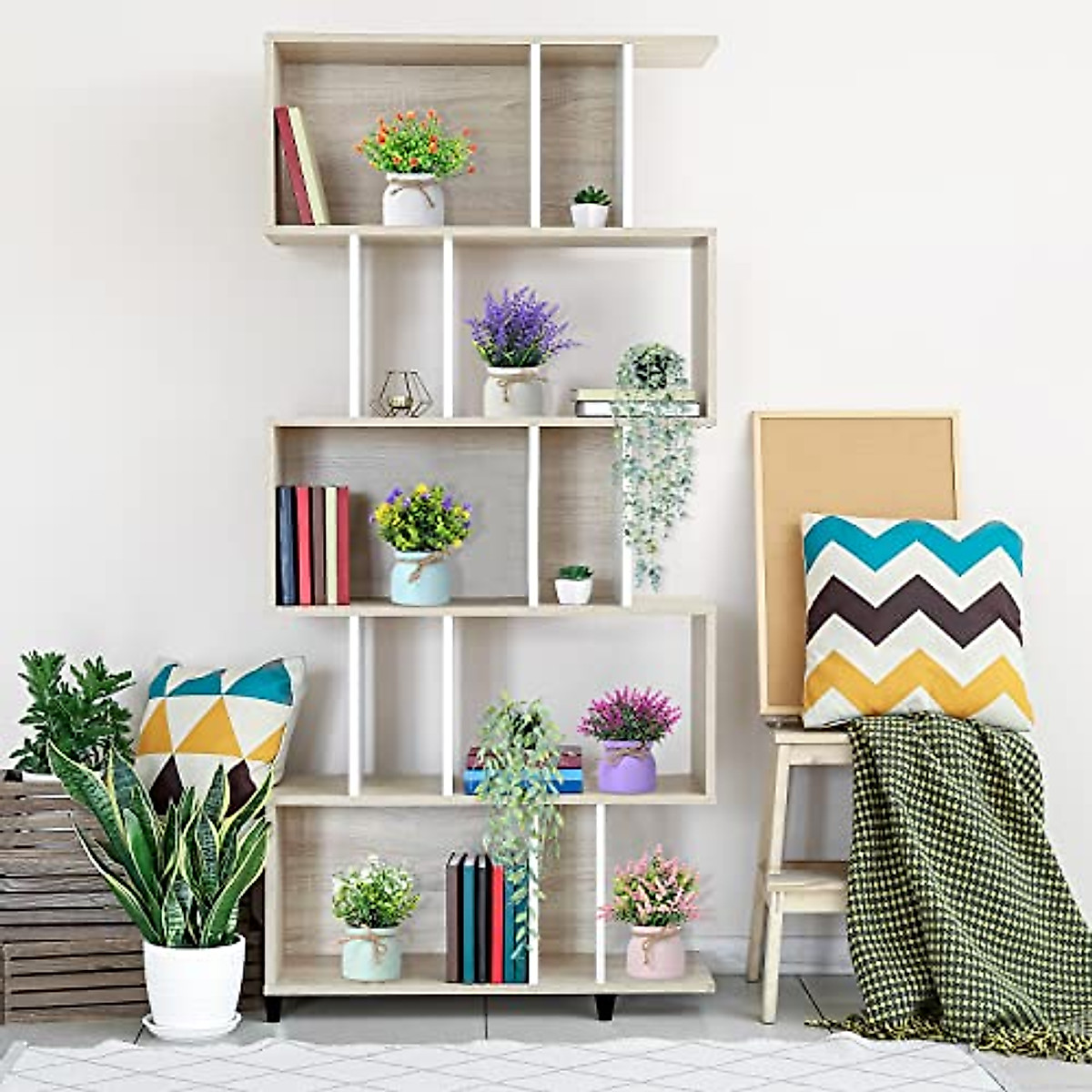 CEWOR 6pcs Fake Potted Plants Small Faux Plants Indoor Artificial Flowers Outdoor in Macaron Pot, Desk Plants for Home Indoor Bathroom Kitchen Shelf Office Decor