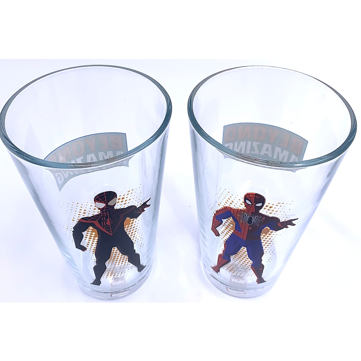 Bioworld Beyond Amazing 60th Anniversary Spider-Man 16oz Pint Glass Set, Pack of 2 Drinking Glasses