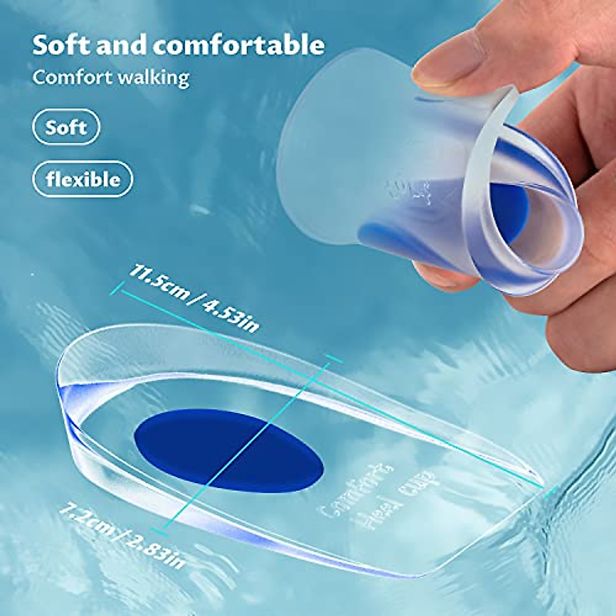 Silicone Gel Heel Cups for Heel Pain Shoe Inserts Heel Protectors for Plantar Fasciitis Foot Pads for Bone Spurs Heel Cushion Heel Lifts for Achilles Tendonitis (Large-6 Packs)