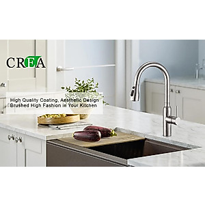 CREA Kitchen Faucet,Kitchen Faucet with Pull Down Sprayer,RV Kitchen Sink Faucet,Stainless Steel Kitchen Faucet Single Handle 3 or 1 Hole High Arc Mixer Water Faucet for Kitchen Sink Farmhouse Camper