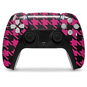WraptorSkinz Skin Wrap compatible with Sony PS5 DualSense Controller Houndstooth Hot Pink on Black (CONTROLLER NOT INCLUDED)
