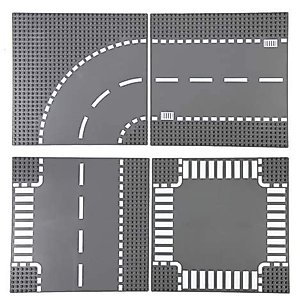 Custom Toys & Hobbies 8 Piece City Building Block Road Base Plates- Straight Crossroads Curve T-Junction Plate-10x10 Inches- Christmas Birthday Compatible with All Major Brands