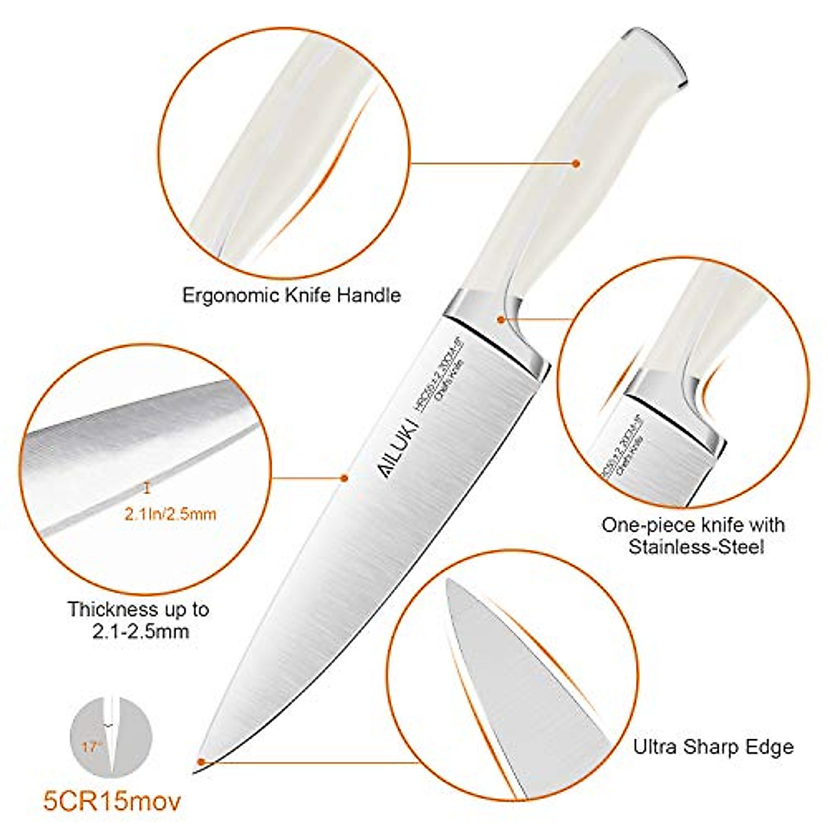 Knife Set,18 Piece Kitchen Knife Set with Block Wooden and Sharpener, Professional High Carbon German Stainless Steel Chef Knife Set, Ultra Sharp Full Tang Forged White Knives Set