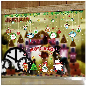 YULOONG Christmas Windows Static Stickers Colorful Clings Removable Vinyl Santa Claus Christmas Tree Snowman Snowflake Deer DIY Wall Window Door Mural Showcase Decal Sticker