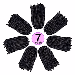 7 Packs Spring Twist Hair 8 Inch Fluffy Spring Twist Crochet Braiding Hair Bomb Twist Spring Crochet Hair for Black Women Hair Extensions 15 Strands 55g/Pack(8 inch, 1B)