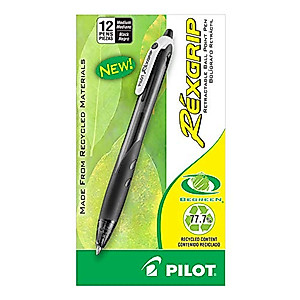 PILOT RexGrip BeGreen Refillable & Retractable Ballpoint Pens, Medium Point, Black Ink, 12-Pack (32370)