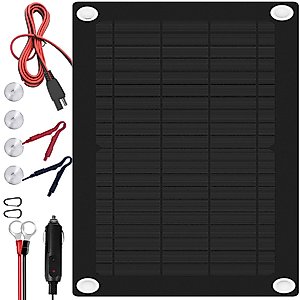 10W Solar Battery Charger 12 Volt with Upgrade Charging Algorithm, 2023 Upgraded Solar Car Battery Charger for Boat Car RV Motorcycle Marine Automotive Black