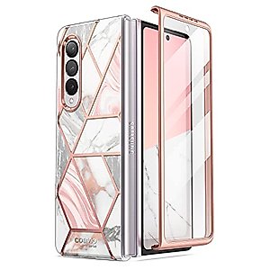i-Blason Cosmo Series Case for Samsung Galaxy Z Fold 3 Case 5G (2021), Slim Stylish Protective Bumper Case with Built-in Screen Protector (Marble)