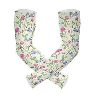 JUNZAN Gardening Sleeves Sun Protection Cooling Arm Sleeves for Women Men with Thumb Hole Wildflowers Yellowgreen