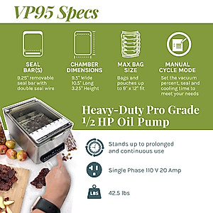 VacMaster VP95 Chamber Vacuum Sealer with Industrial Oil Pump. Great for Portioning, Meal Prep, Restaurants, Catering, Food Trucks, Sous Vide, Home. Great for Dry Goods, Liquids and Marinades.