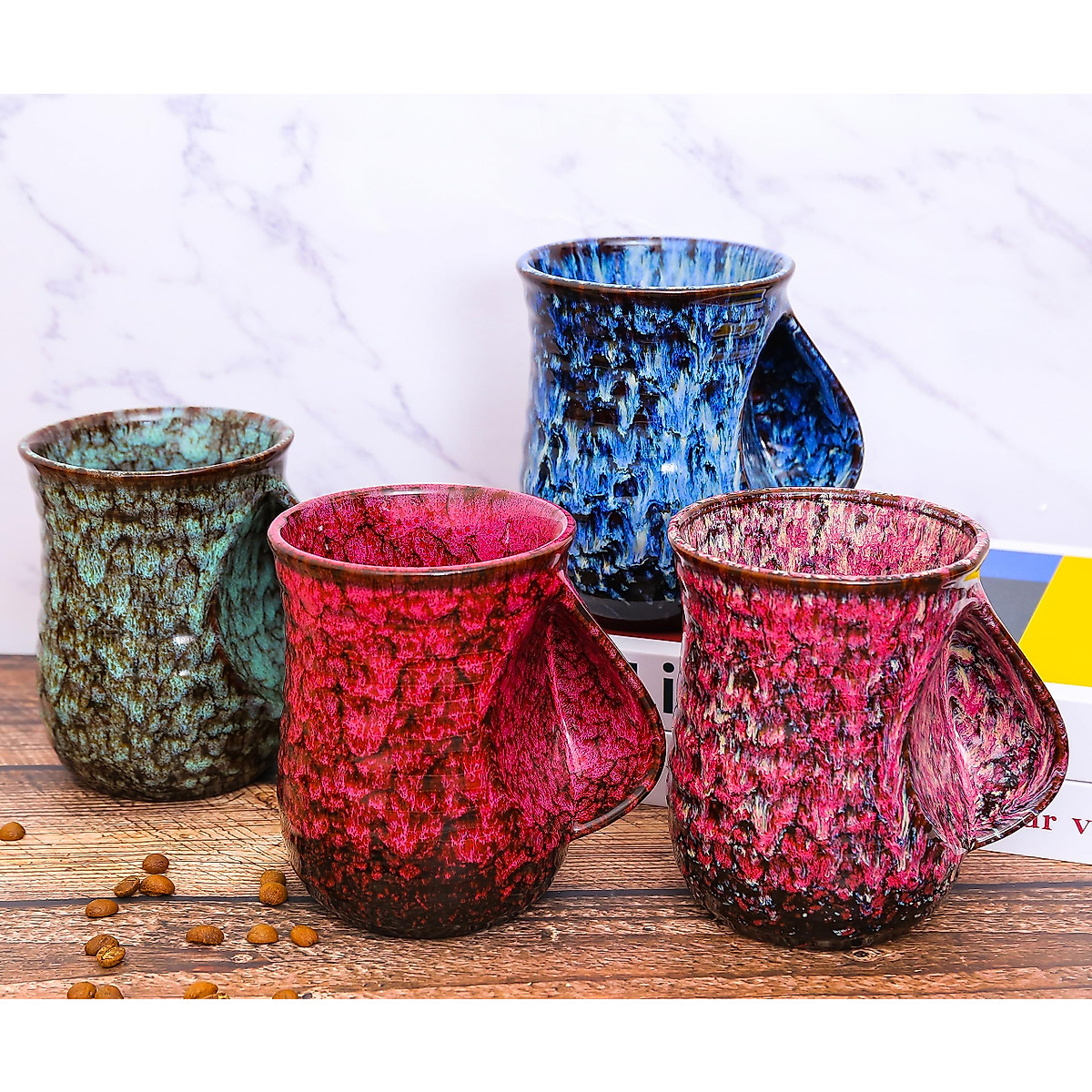 18oz Ceramic Hand Warmer Mug, Novelty Hand Warmer Coffee Mug, Tea Mug, Keep Your Hands Warm, Comfy Handwarmer, Microwave And Dishwasher Safe (Blue)