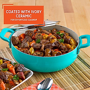 IMUSA USA, T Caldero (Dutch Oven) with Glass Lid Ceramic Interior 6.9-Quart, Teal