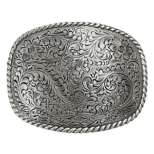 Antique Silver Floral with Rope Edge Western Belt Buckle