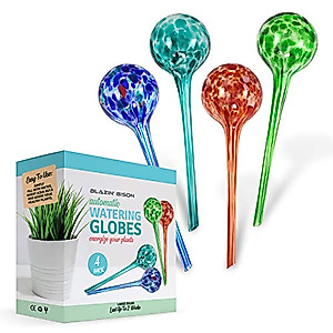 Blazin' Bison Indoor Plant Watering Globes | Automatic Self Water Bulbs | Aqua Water Globe | Decorative Hand-Blown Glass | 4pc Deluxe Set (Large)