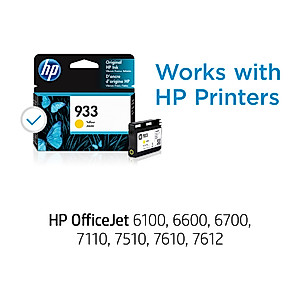 HP 933 Yellow Ink Cartridge | Works with HP OfficeJet 6100, 6600, 6700, 7110, 7510, 7610 Series | CN060AN