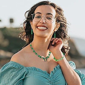 Gift Boxed Emeralds Crystal Beads for Bracelet Jewelry Making Kit, 140Pcs 8mm Gemstone Crystal Glass Bead Bracelet Kit, Assorted DIY Craft Glass Beads Bulk for Friendship Bracelets Making with String