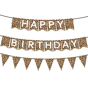 Leopard Print Happy Birthday Banner, Cheetah Print Pennant Banner, Cheetah Birthday Decorations, Cheetah Party Decorations, Jungle Safari Animal Print Baby Shower Theme Birthday Party Supplies
