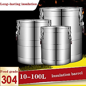 Stockpots Large Stock Pot,304 Stainless Steel Sealed Bucket, Can Hang The Lid，Double-layer Thickened, 24-hour Heat Preservation (Color : Silver, Size : 26cm29cm(10L))