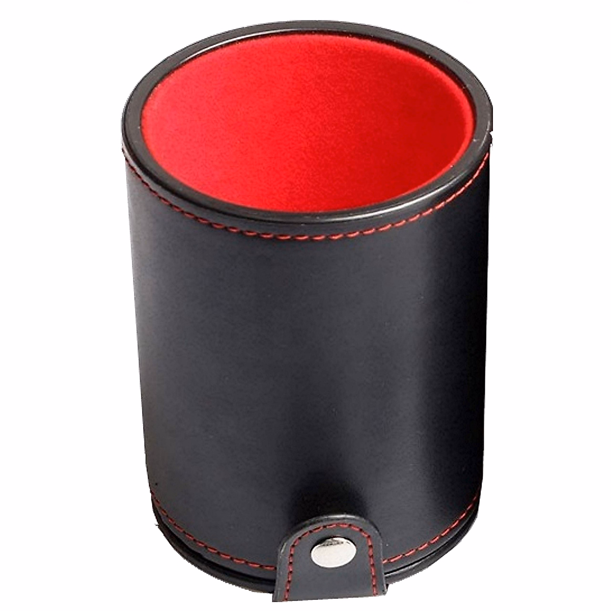 Set of Dice Cup with Storage Compartment Black PU Leather Red Felt Lined + (5) 16mm Tranparent Dice (Gift Boxed) (Green)