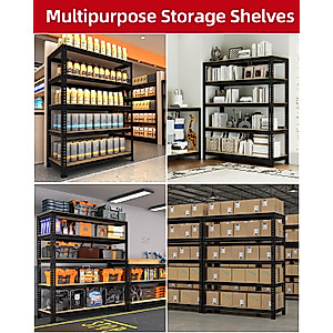 PrimeZone 32" W x 16" D x 63" H Storage Shelves - 5 Tier Adjustable Garage Storage Shelving, Heavy Duty Metal Storage Utility Rack Shelf Unit for Warehouse Pantry Closet Kitchen, Black