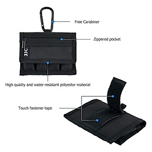 JJC Polyester 18650 Battery Pouch Case for 4PCS 18650 Battery with Extra Zipped Pocket, Hoop&Loop Closure Design 18650 Battery Storage Organizer, Water-Resistant and Easy Carrying with Carabiner