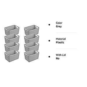AYSUM 8 Pack Plastic Storage Basket, 9.7 x 6.5 x 5.5 Inch, Small Plastic Baskets Stackable Plastic Woven Organizer with Handle for Home Office - Grey