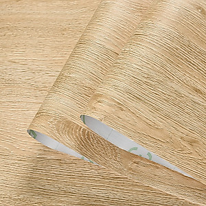 Haimin Wallpaper Wood Contact Paper Peel and Stick Self-Adhesive and Removable Paper for Cabinet Wall Furniture Countertop Kitchen Room Wood Grain Shelf Liners (Yellow Oak, 24" X 393")