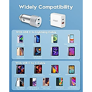 iPhone 14 13 Fast Charger [Apple MFi Certified], LUOSIKE 40W 2Port USB-C Car Charger + 20W USB C Wall Charger Block + 2 X 6FT Lightning Cable Fast Charging for iPhone 14 13 Pro Max Mini 12 11 XS, iPad