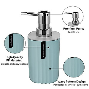IMAVO Bathroom Accessory Set,4-Piece Bathroom Decor Set,Soap Dish,Soap Dispenser,Toothbrush Cup,Mini Trash Can with Lid,Bathroom Accessories Set Complete with Small Desktop Trash Can(Blue)
