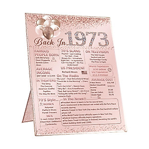 Vlipoeasn Pink 51st Birthday Anniversary Table Decoration 1973 Poster for Women, Rose Gold Back in 1973 Table Sign with Stand, 51 Year Old Birthday Party Centerpieces Gift Supplies